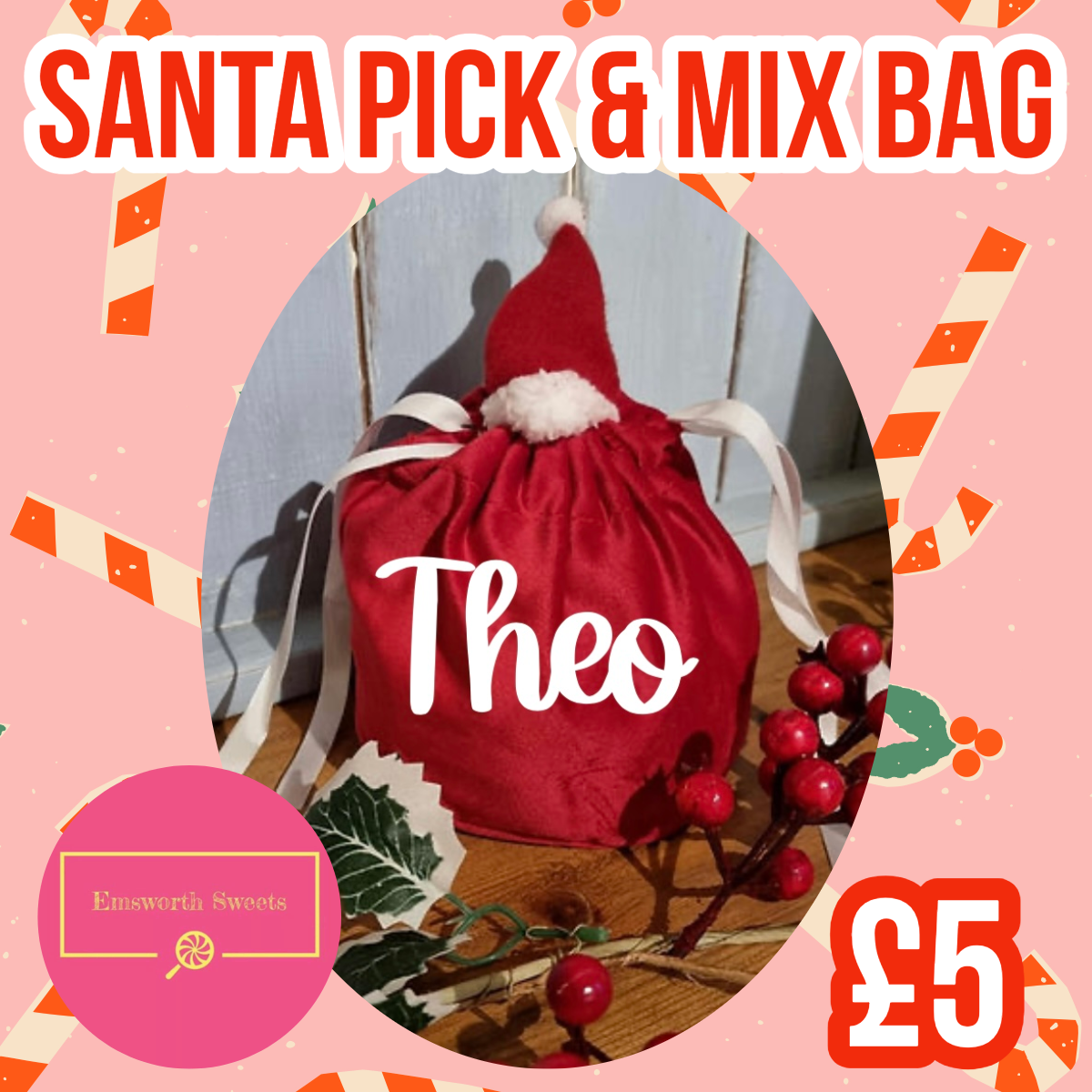 Personalised Santa Pick & Mix Filled Velvet Sack – emsworthsweets